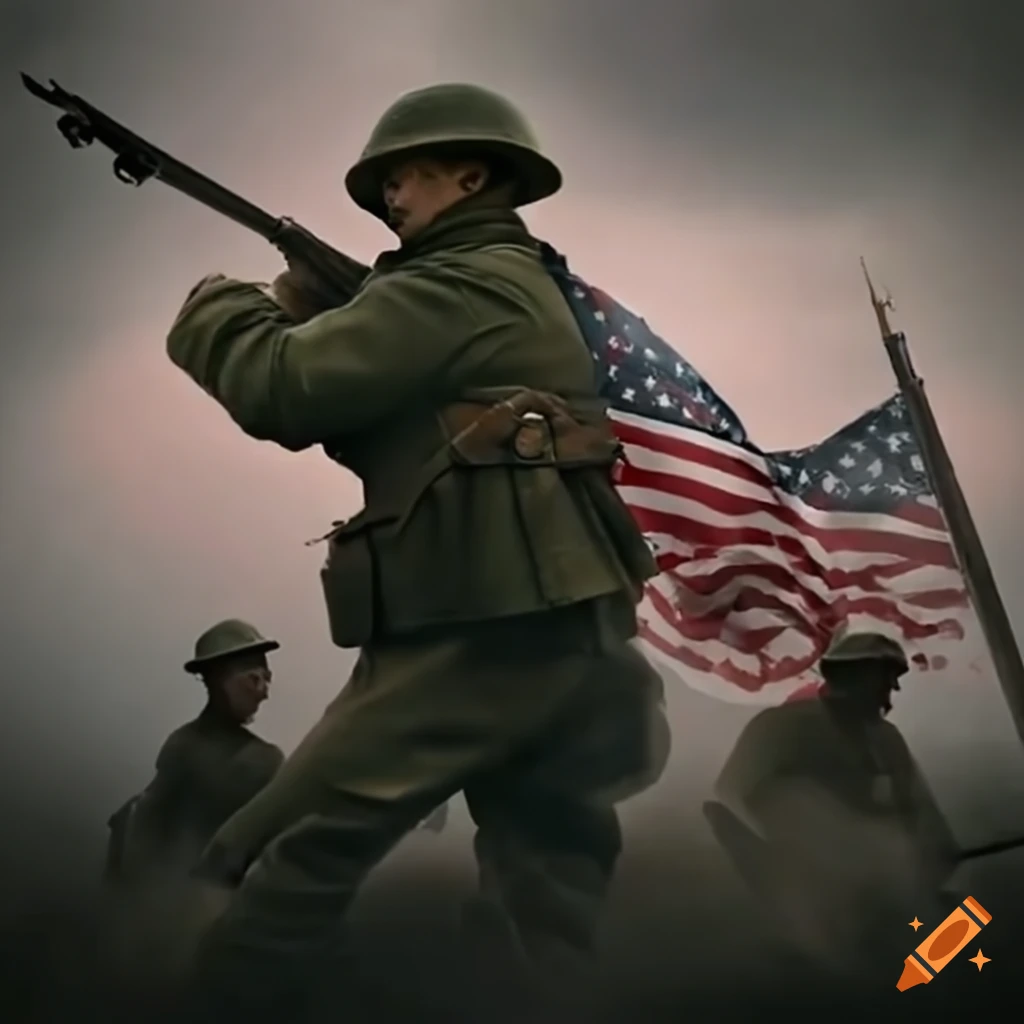 World war 2 soldiers raising flags on a battlefield