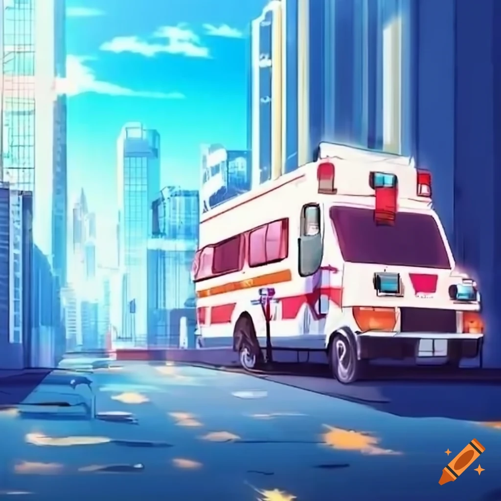 Anime ambulance in the city