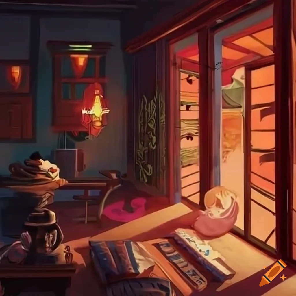Asian-inspired scenes in the art style of vewn