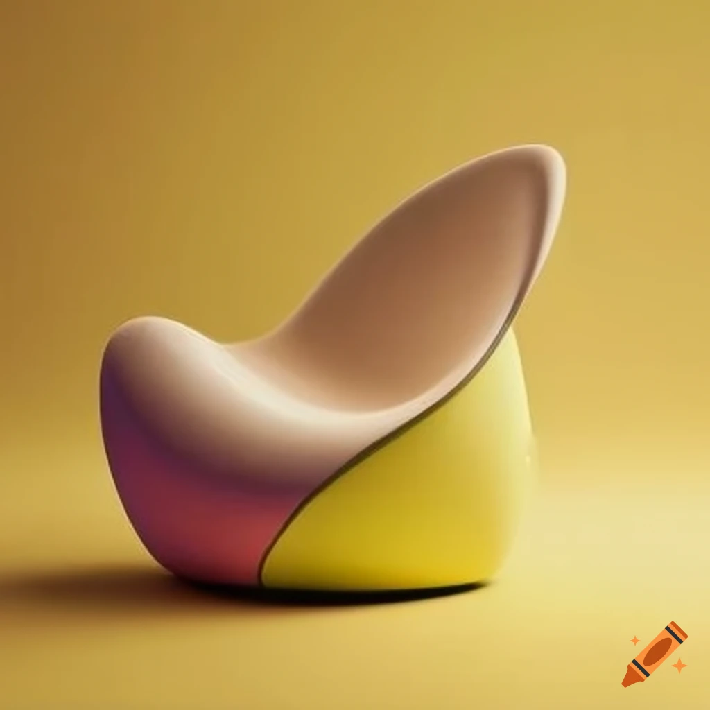 Futuristic clay smooth curvy lines artwork yellow and pink chair on Craiyon
