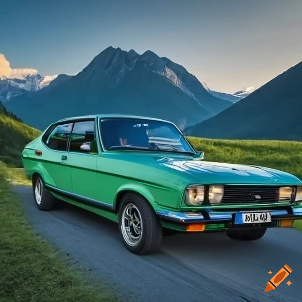 Green ford capri in alps