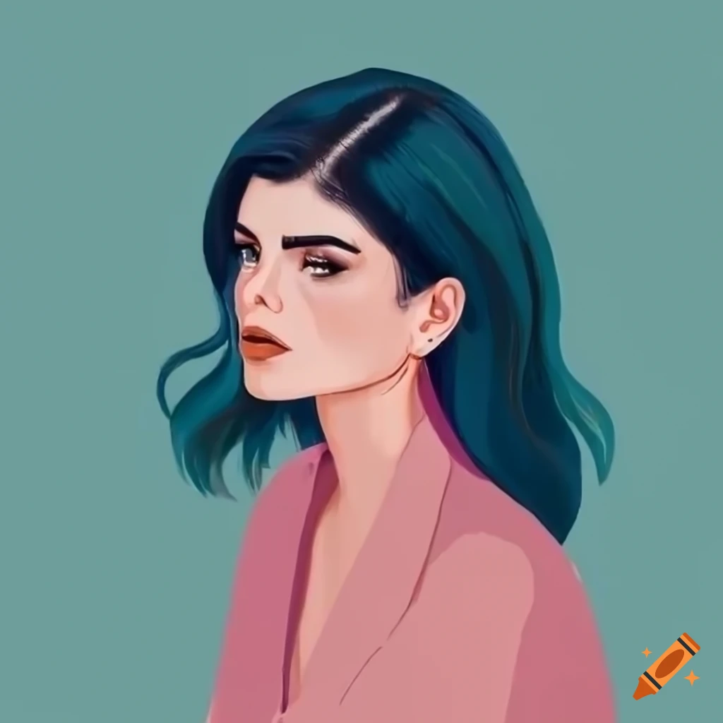 Monica Barbaro in a modern simple illustration style using the Pantone ...