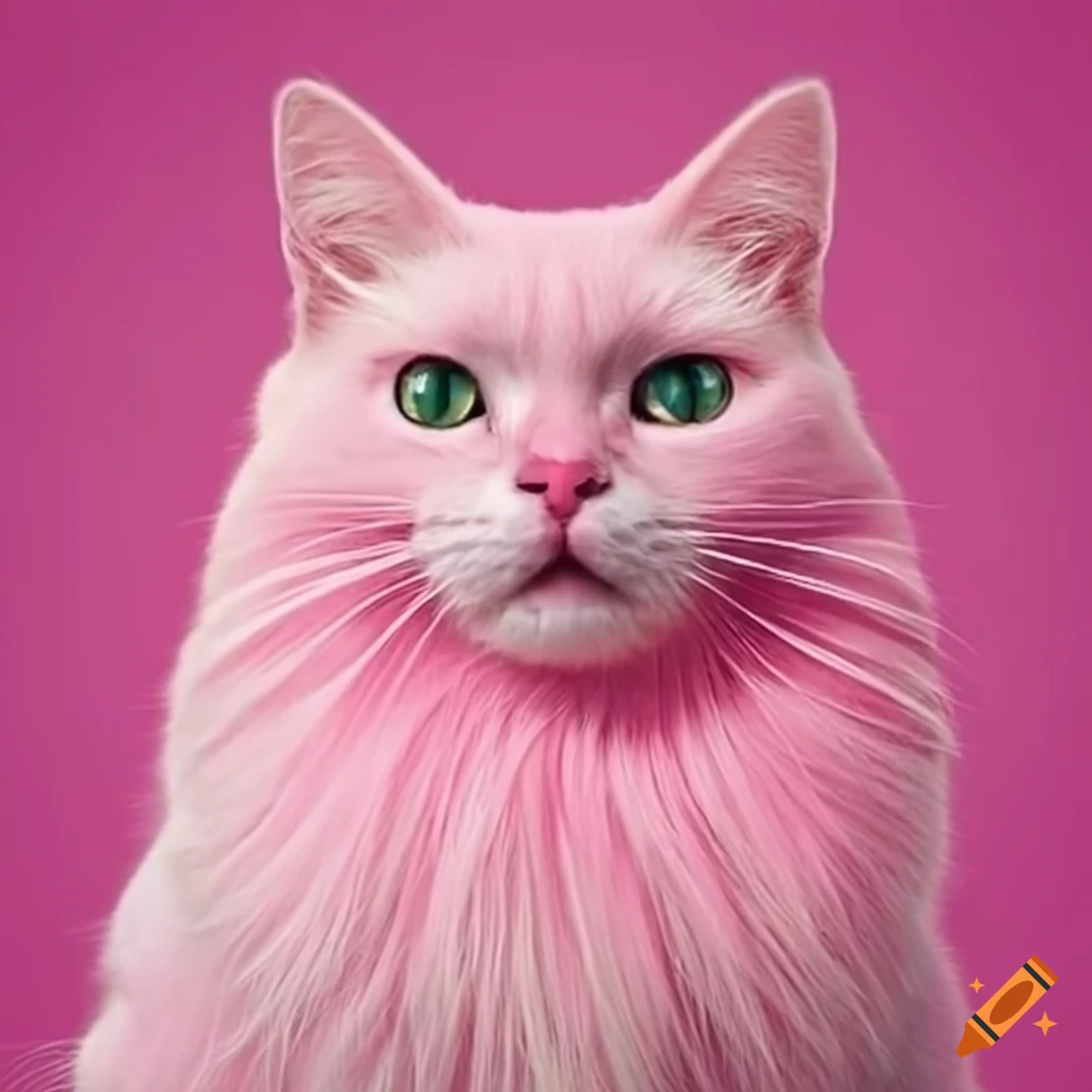 Pink happy cat with glases and very long hair on Craiyon
