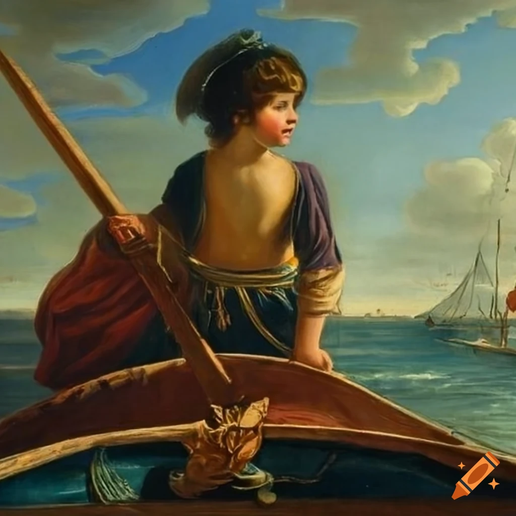 Painting of a young ferdinand magellan on his boat