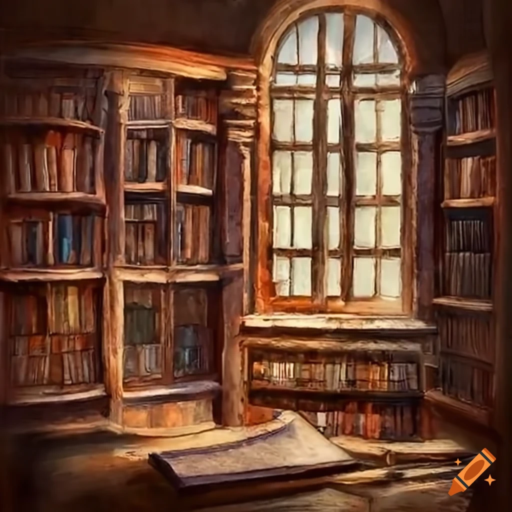 Library with an open window on Craiyon