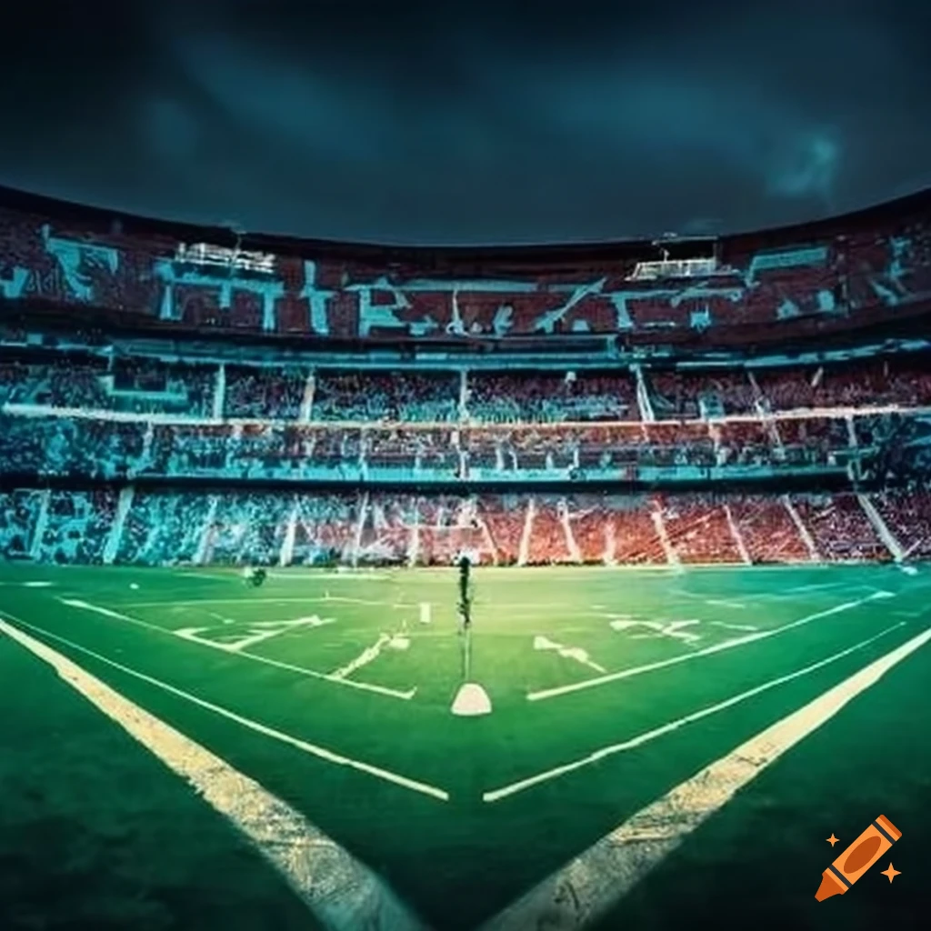 A football field with the words 'wow football' in bold letters on Craiyon