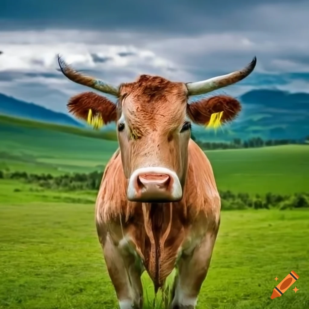 A realistic cow in a green field
