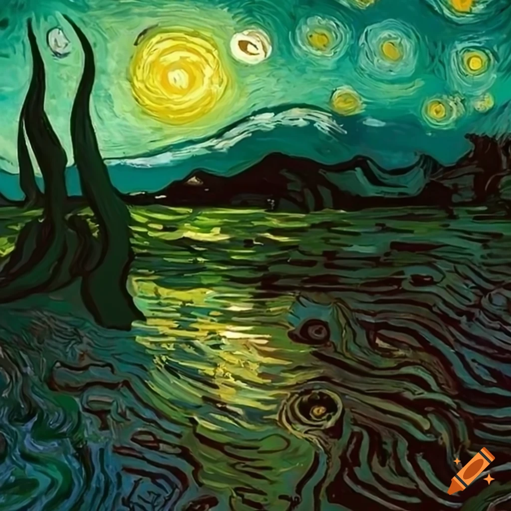 Frankenstein monster in a van gogh inspired landscape on Craiyon