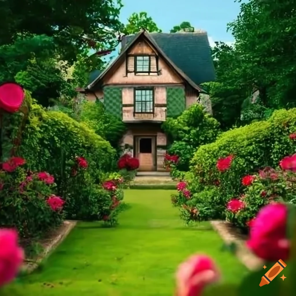 House with beautiful rose garden