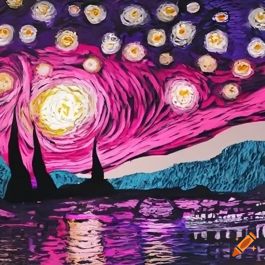 Create a version of the work "starry night" using only the colors white ...