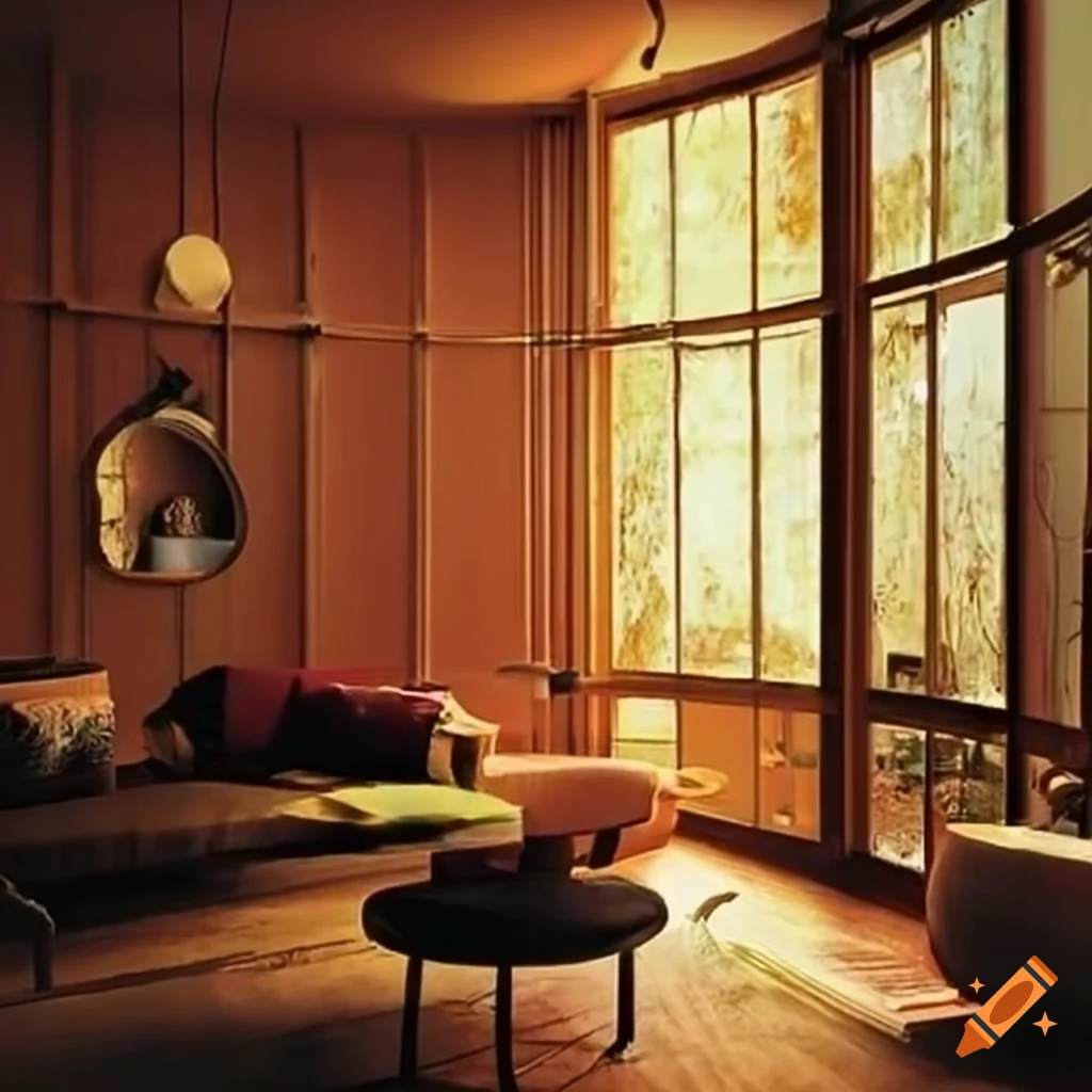 Interior design have three tall windows ,sun mood on Craiyon