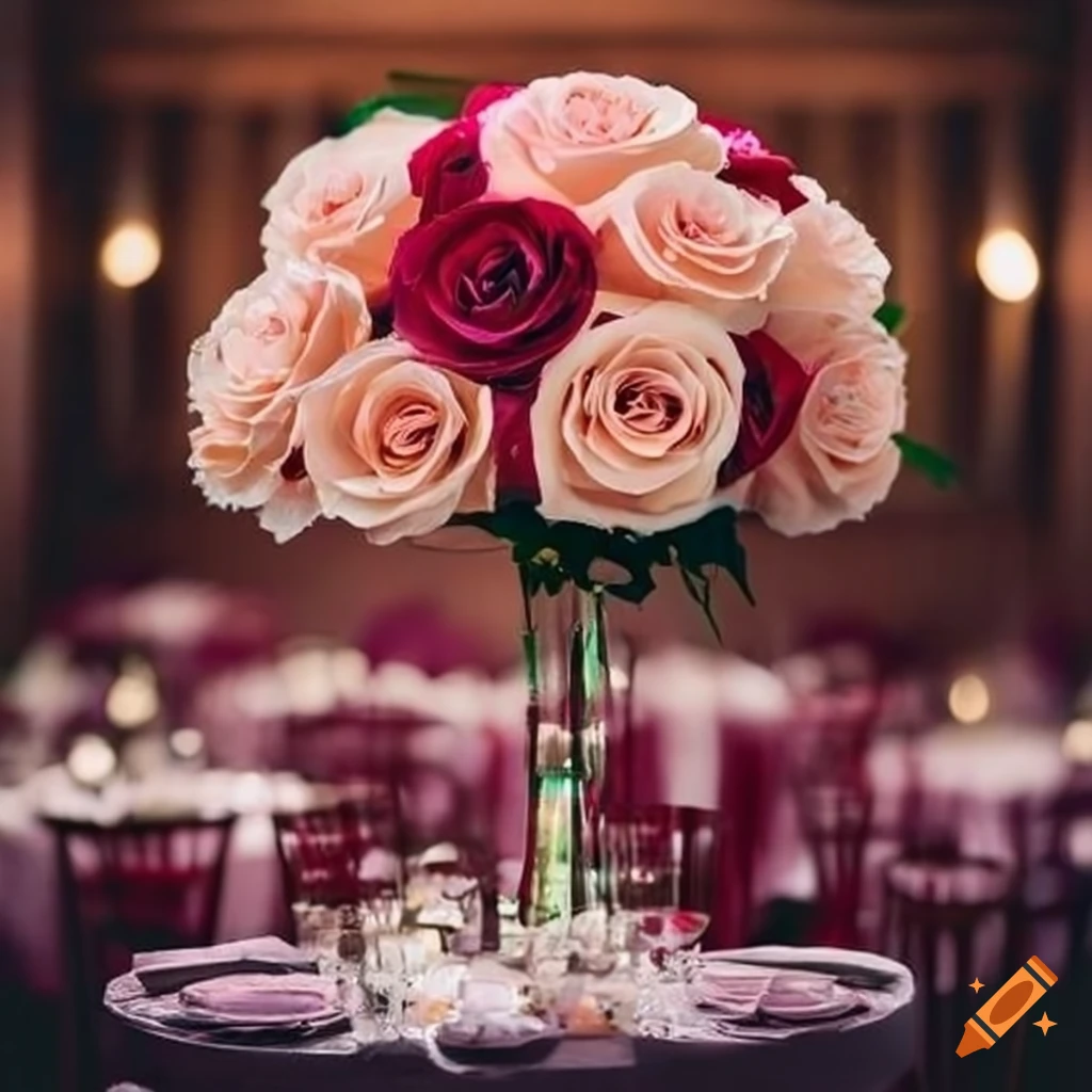 Elegant rose centerpieces at wedding reception