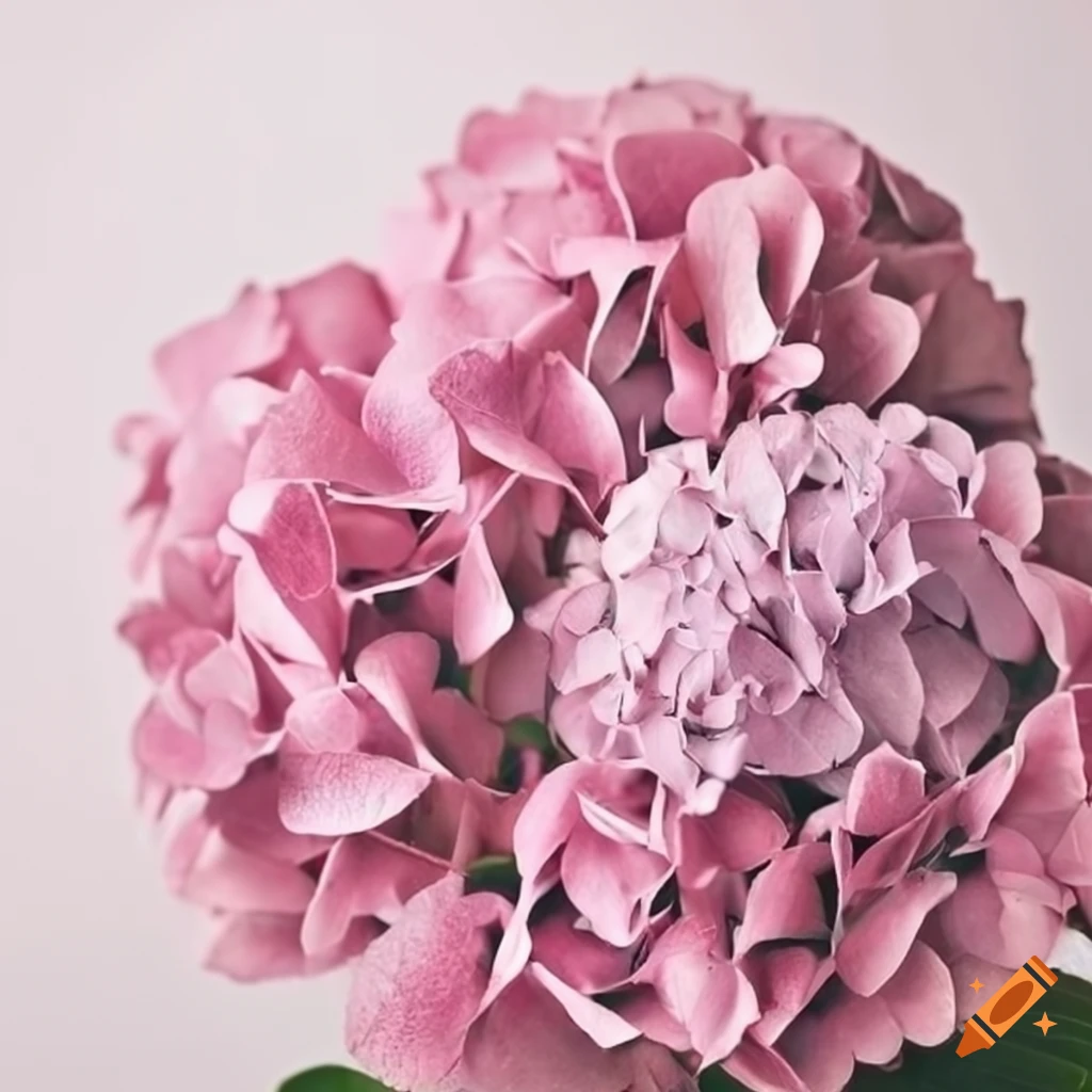 Close-up hydrangea powder pink and grey on Craiyon