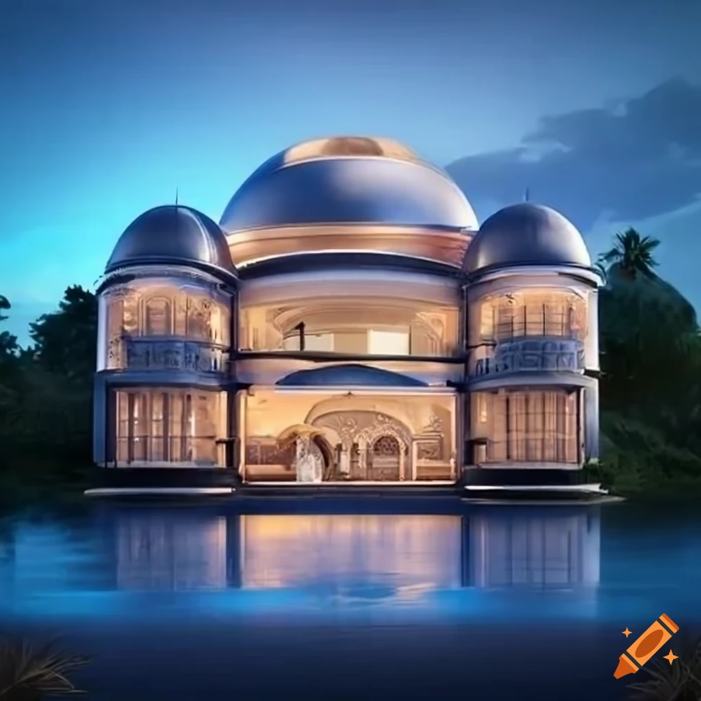 Paradise and small palace type villas with domes, golden and silver design, fantastic, detailed ...