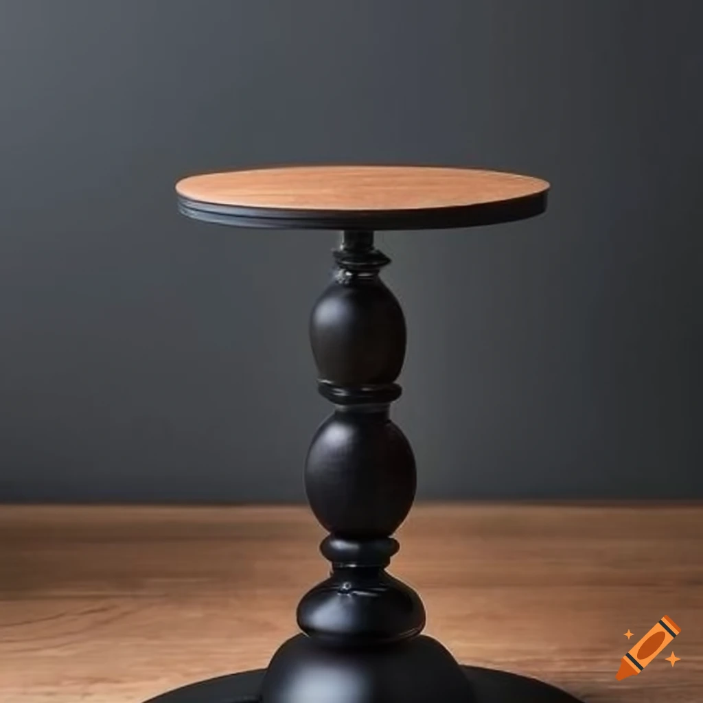 Small black round pedestal table with a small brown box on top