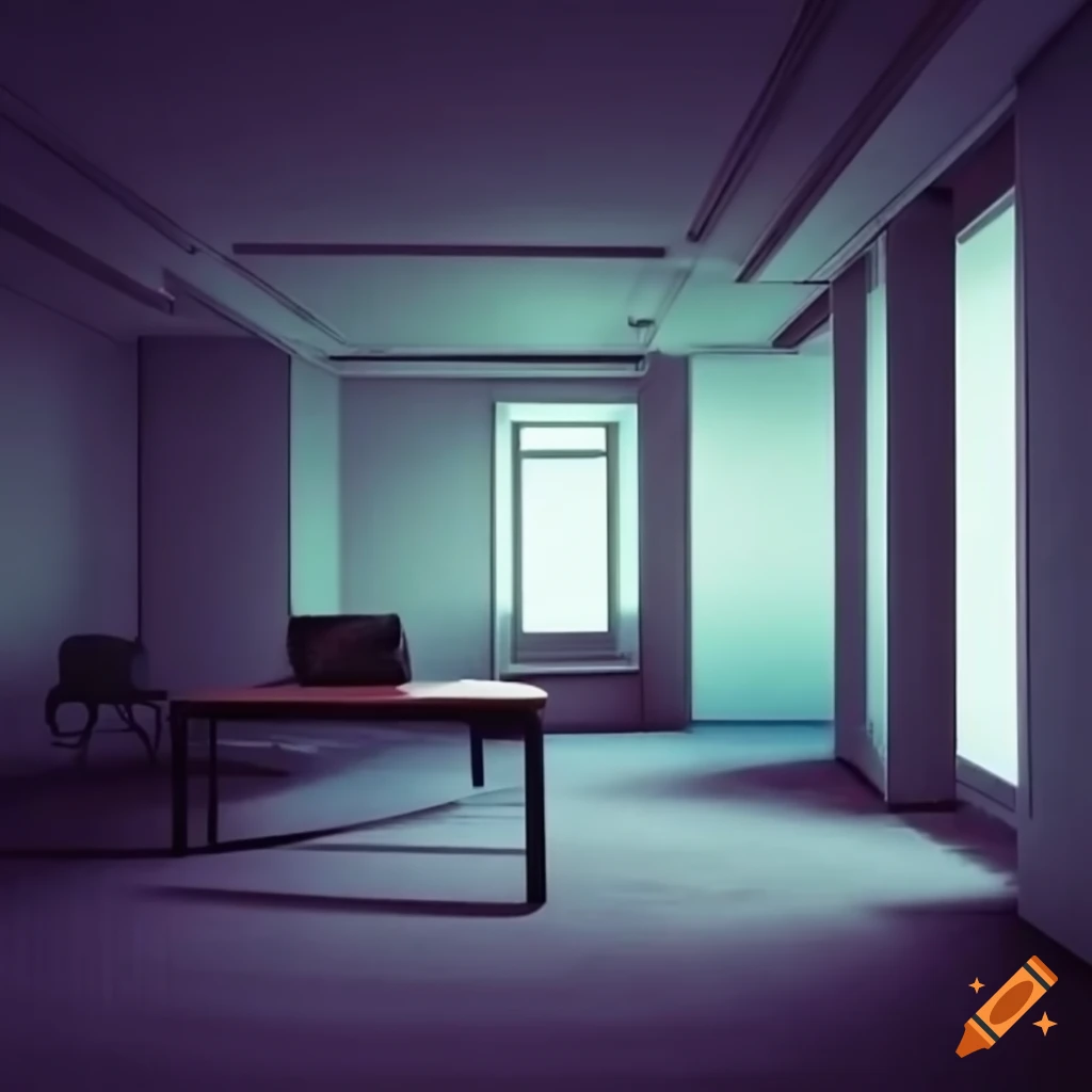 Open space, work office, backrooms, liminal space, realistic on Craiyon
