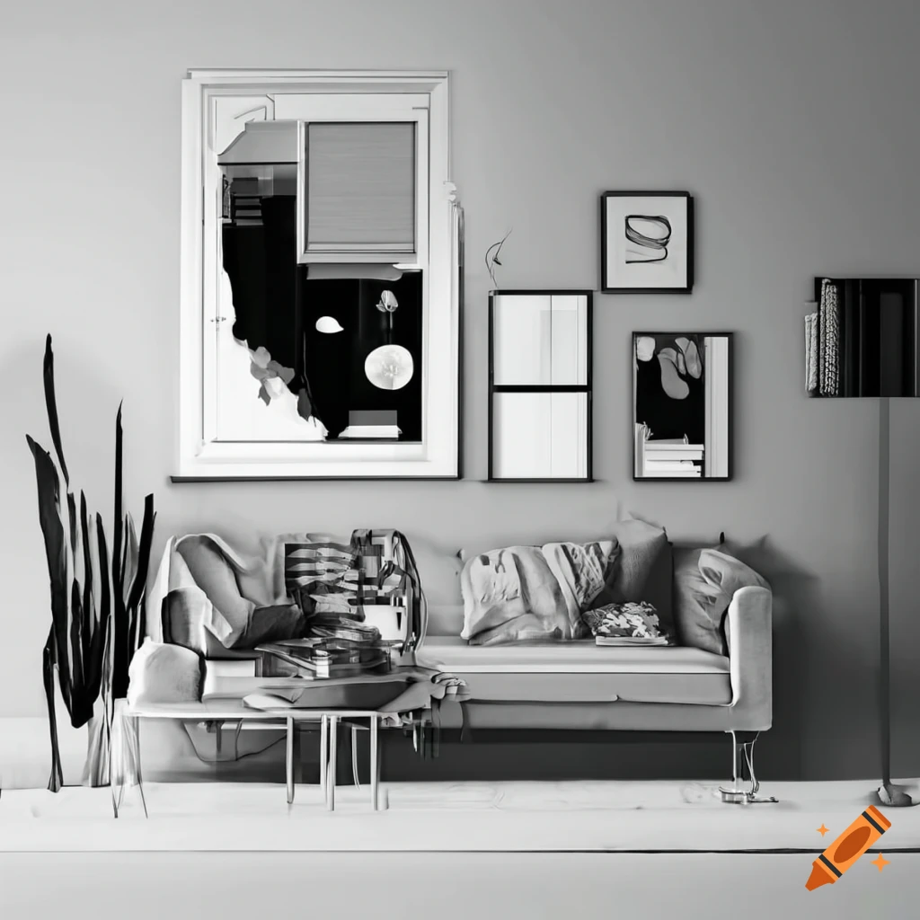 Interior design diagram for a modern studio apartment on Craiyon