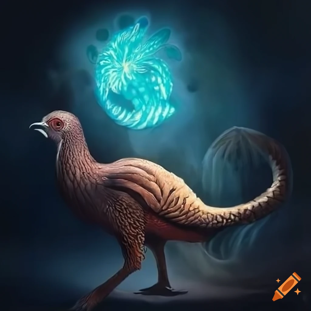 A mythic creature with the features of a pheasant and a pangolin on Craiyon