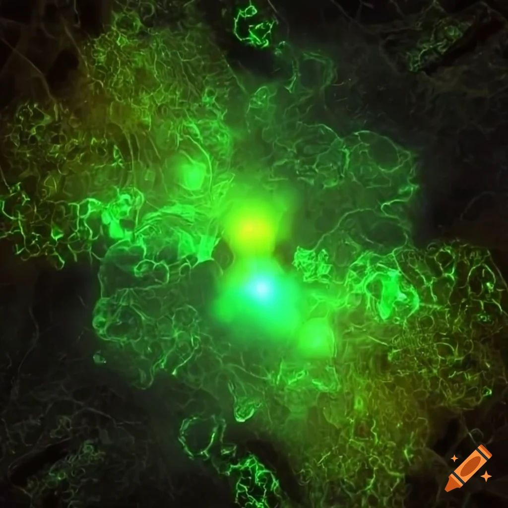 Glowing green-yellow magic crystal, pure black background, hd