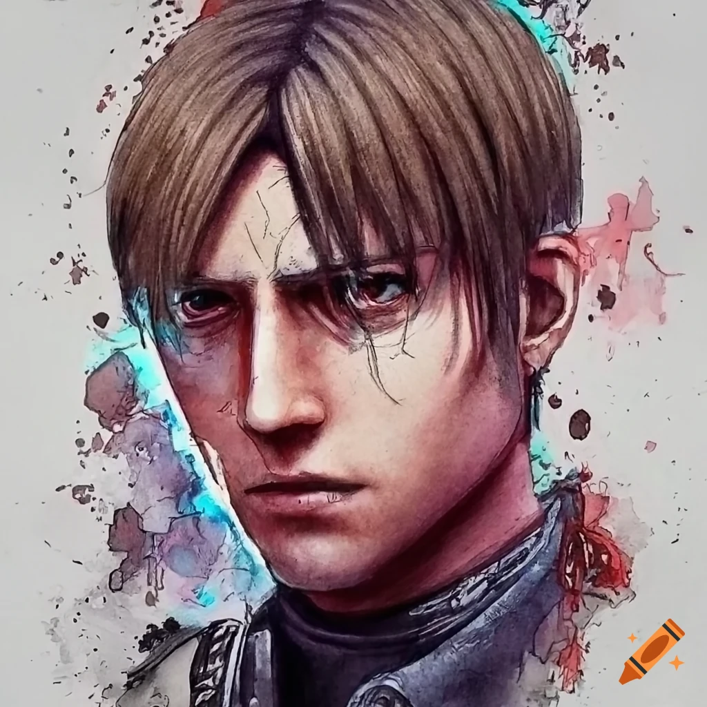 A cyberpunk style drawing of leon s. kennedy from resident evil 4