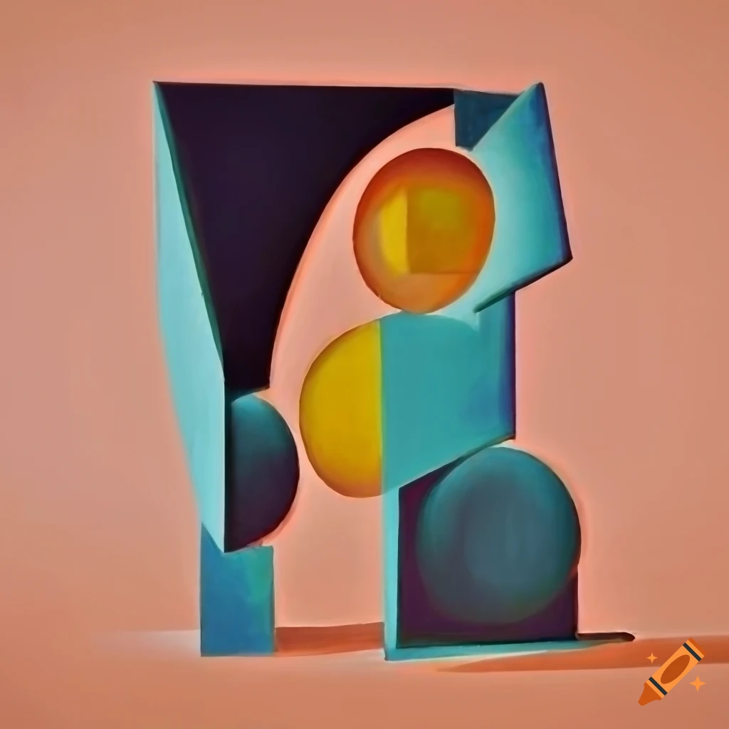 The cubist art piece features fragmented geometric forms and ...