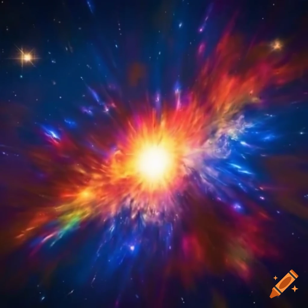 Vibrant explosion of cosmic particles in a star-filled sky