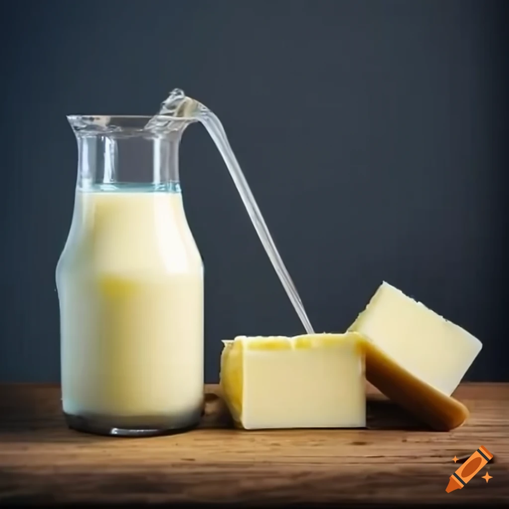 Process of churning milk into butter on wooden container on Craiyon