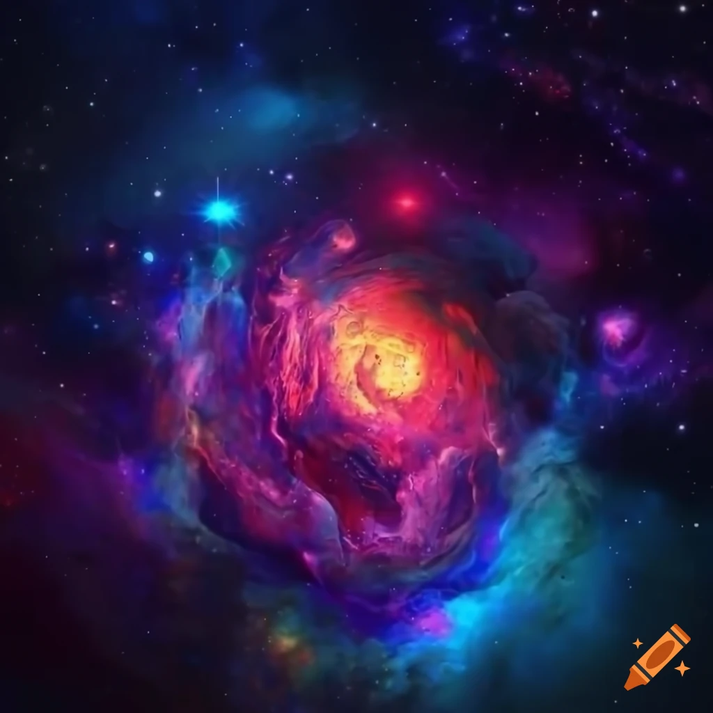 A colourful and glowing cosmic explosion of particles in space ...