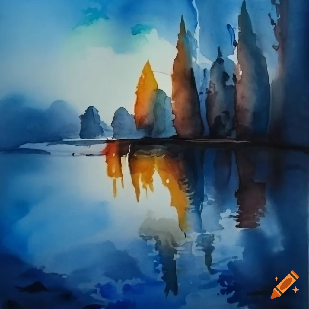 Watercolour with much reflections and reflections of reflections on Craiyon