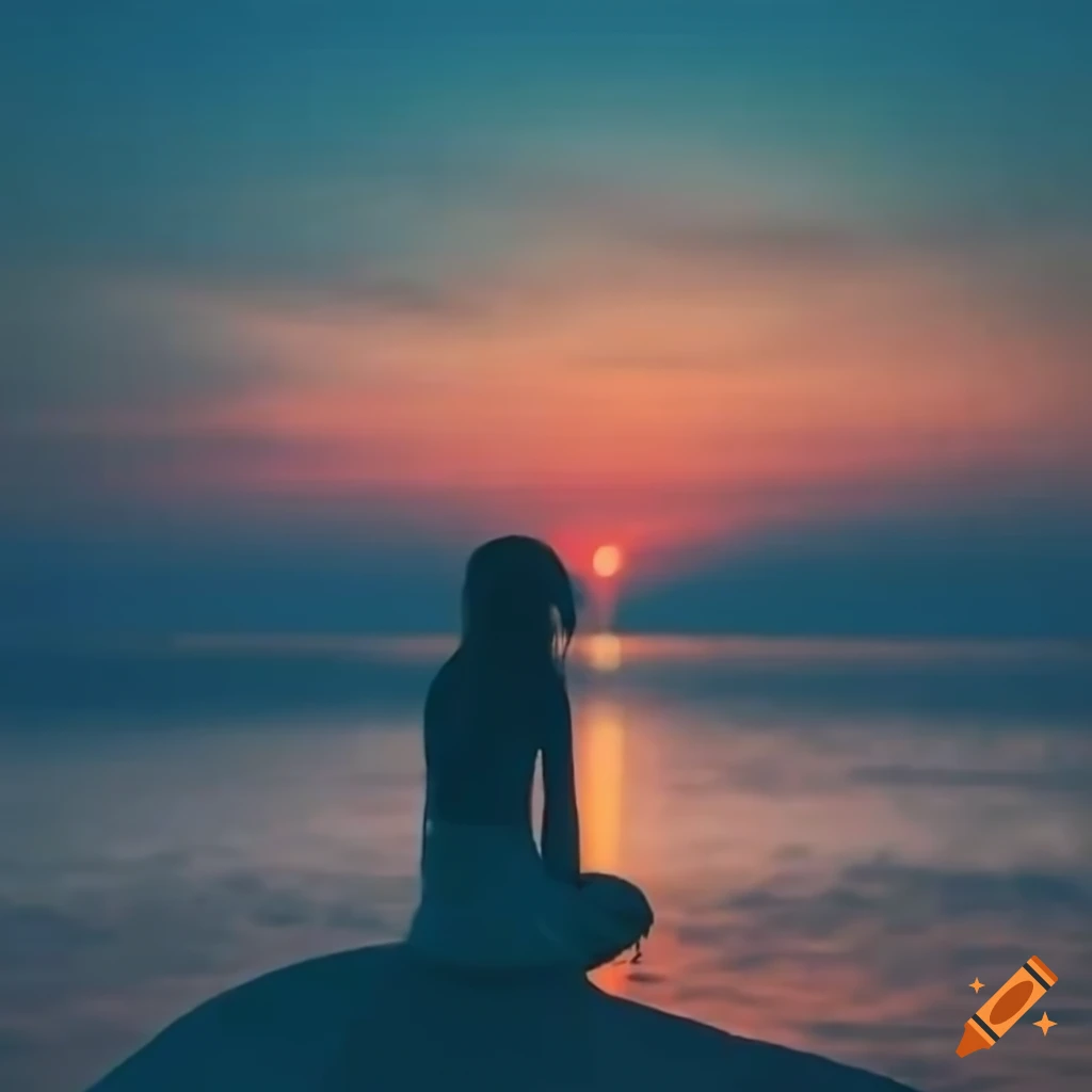 Girl watching sunset, vibing