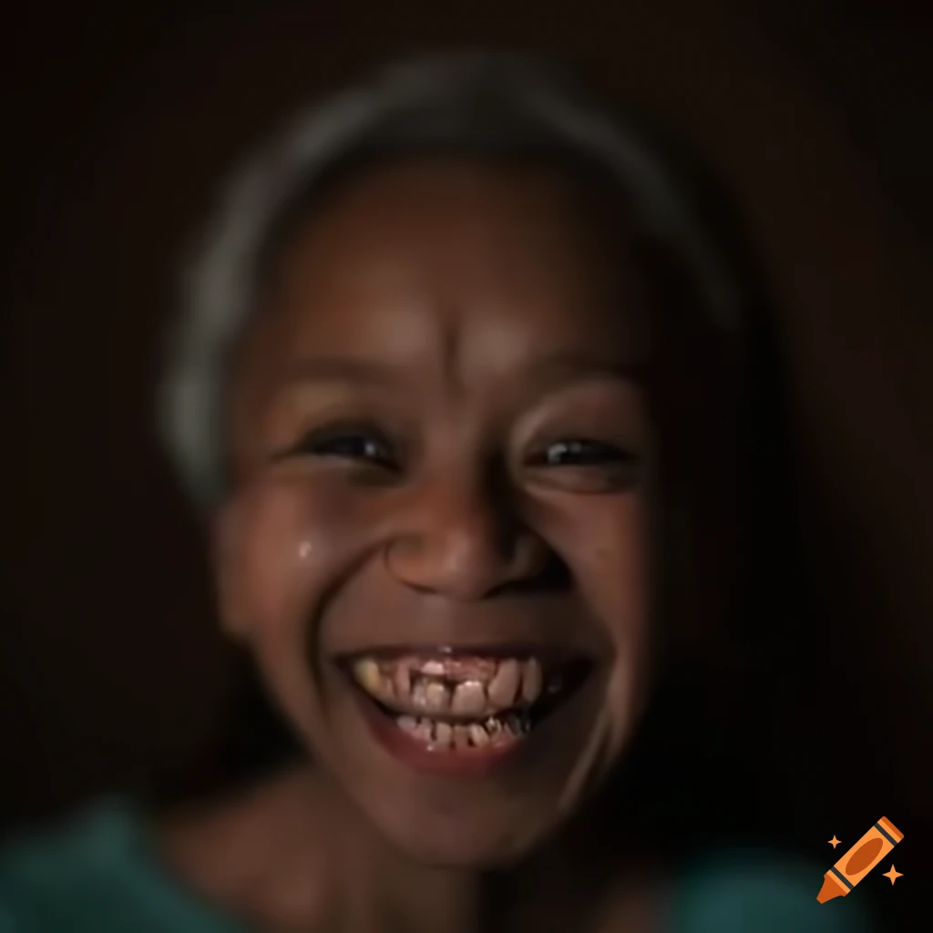 A realistic person smiling directly into the camera