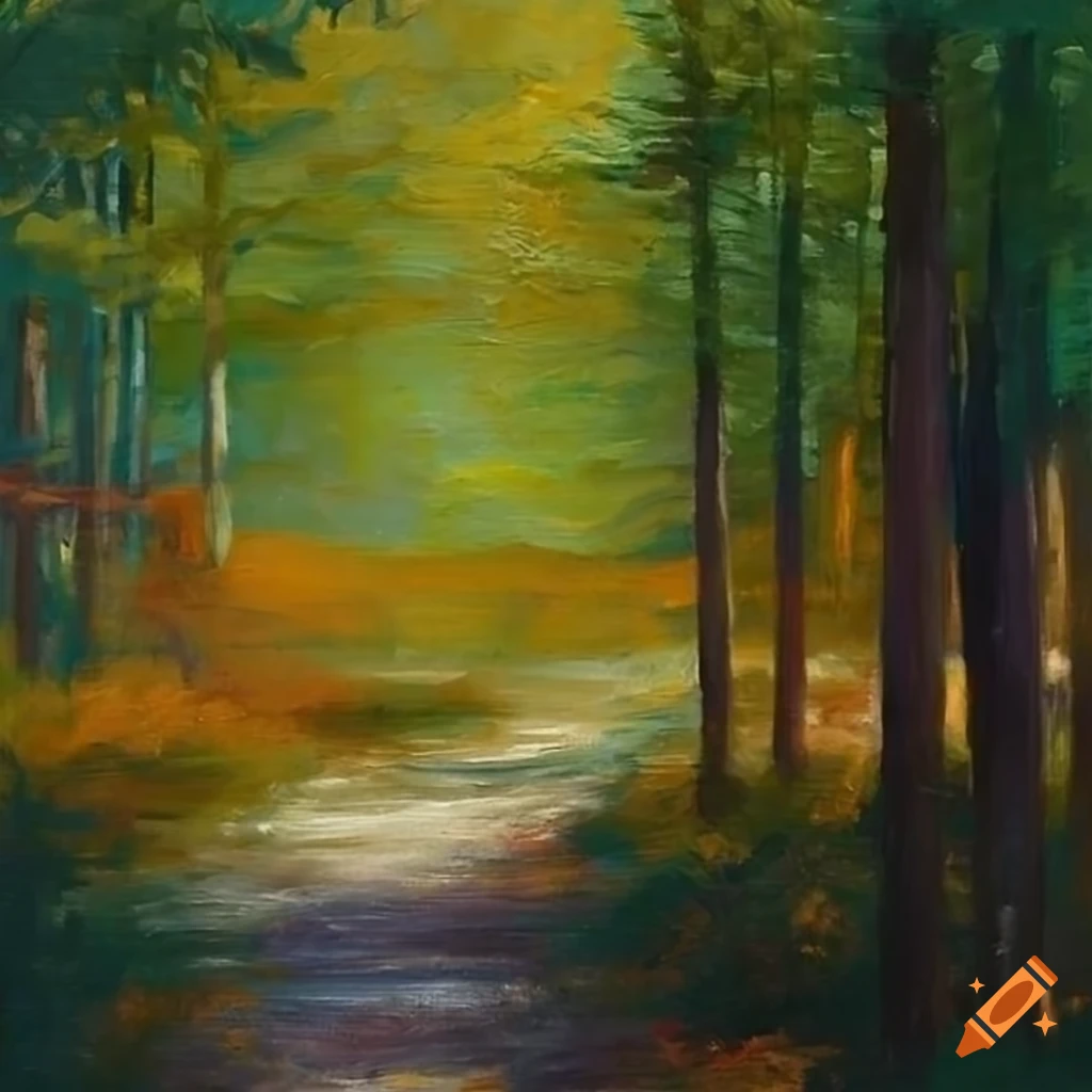 Path through a forest, oil painting on Craiyon