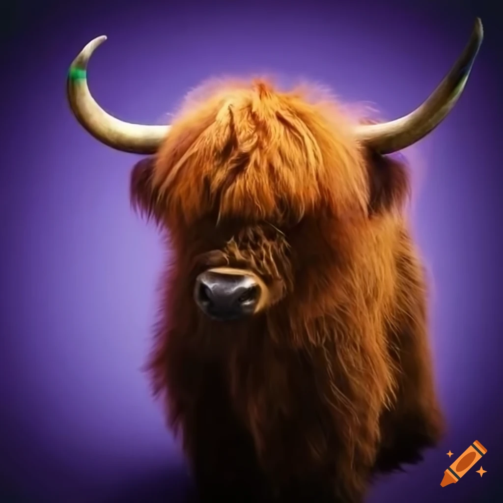 A fluffy yak with rainbow-colored fur and curved horns