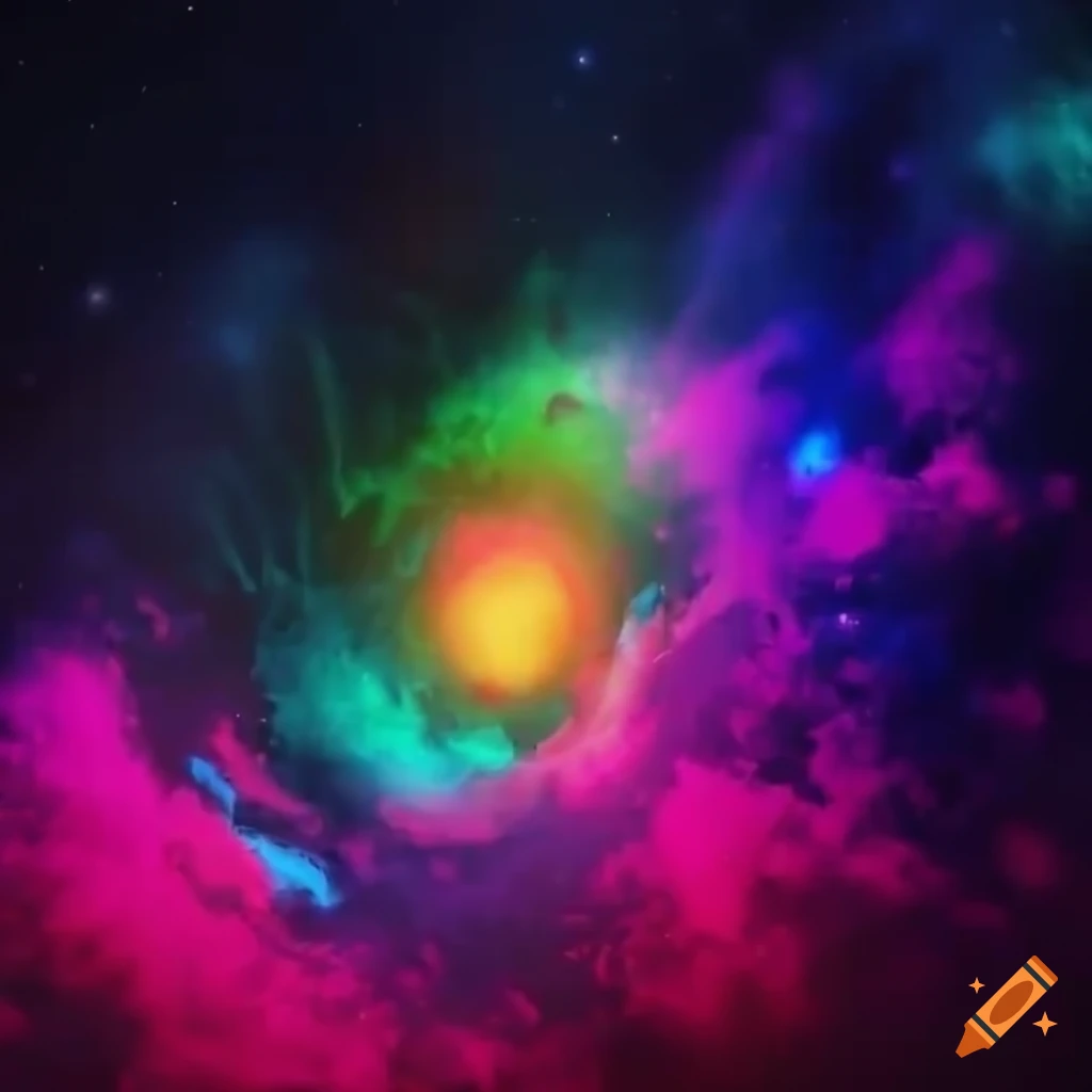 Colorful explosion of space particles, motion design, cinematic, dreamy, mystical, colourful ...