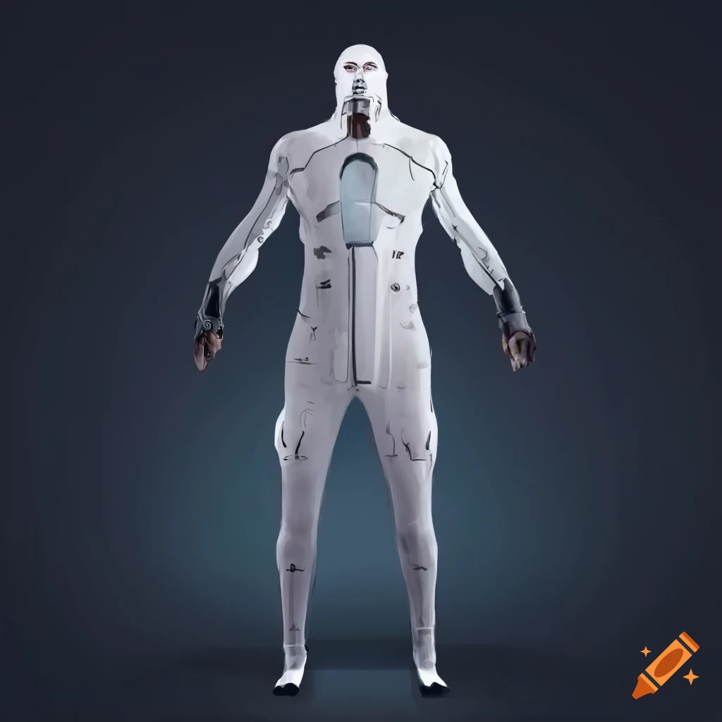 Concept art of man in a fashionable futuristic white jumpsuit on Craiyon