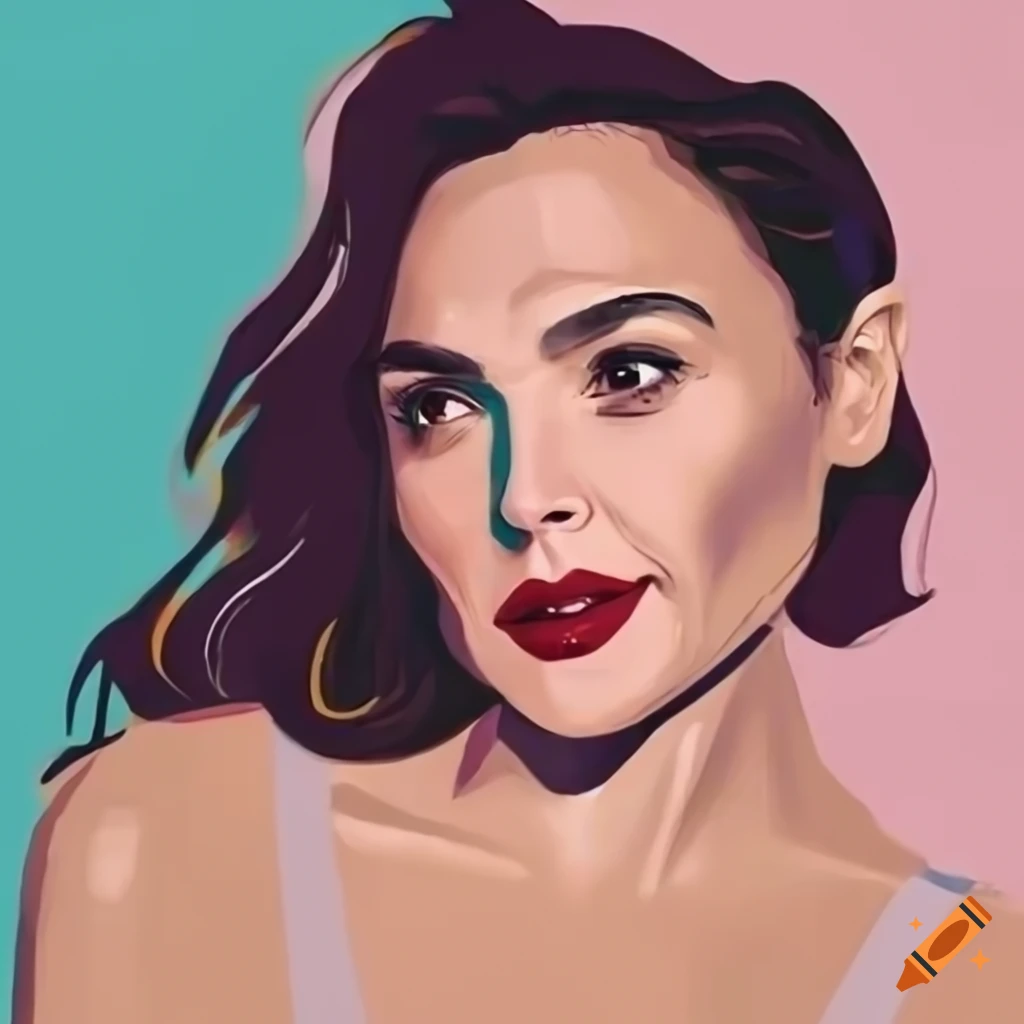 Gal gadot in a modern simple illustration style using the Pantone ...