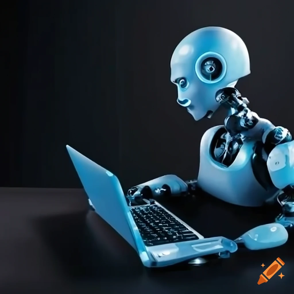 A robo typing on a laptop computer