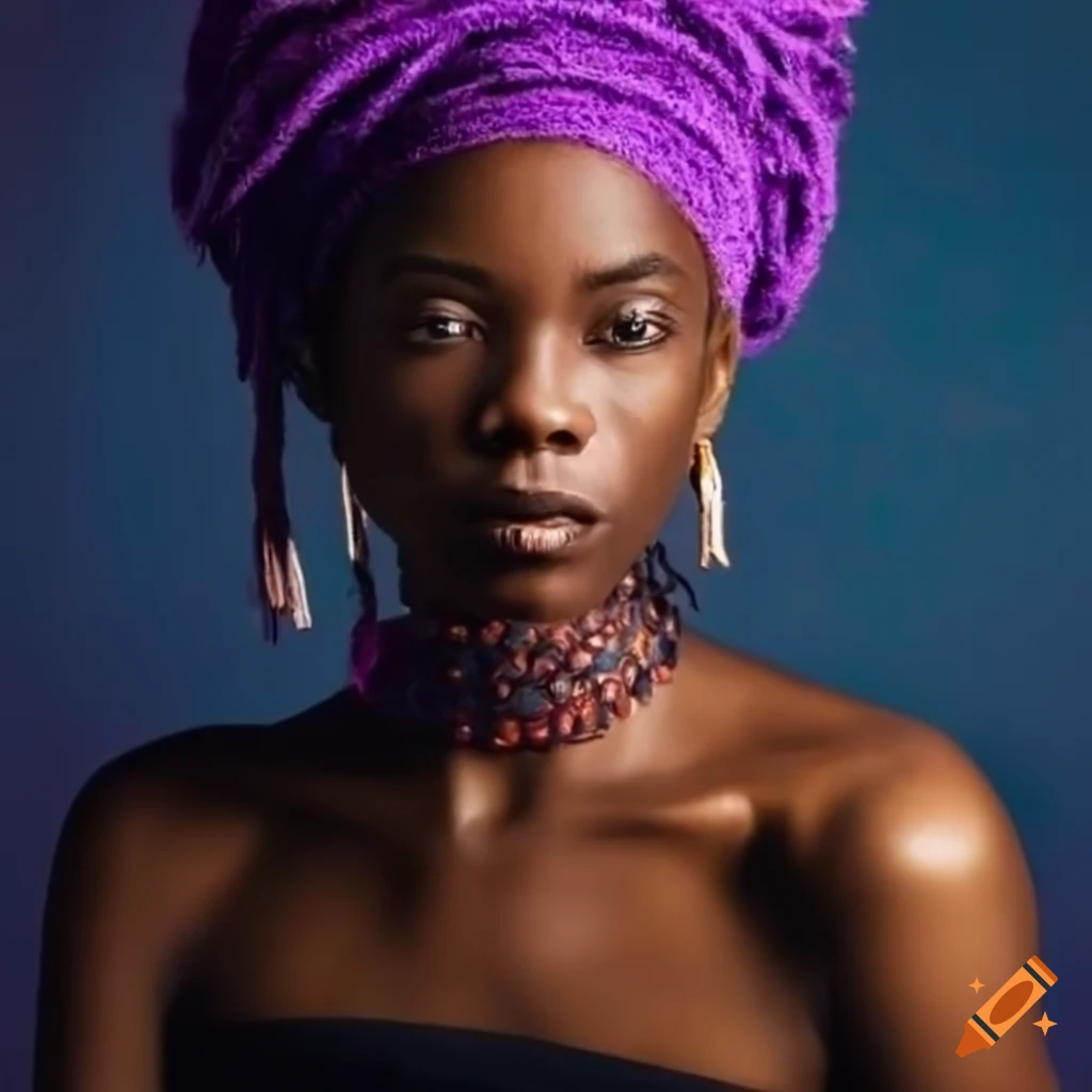 African woman with violet dreadlocks on Craiyon