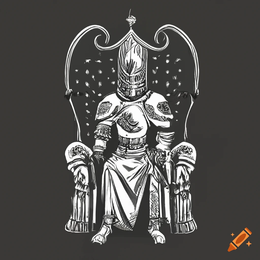 Knight emperor sitting on the throne with a helmet completely covering ...