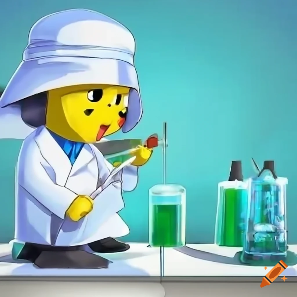 Pikachu wearing a lab coat calibrating a pipette in a laboratory on Craiyon