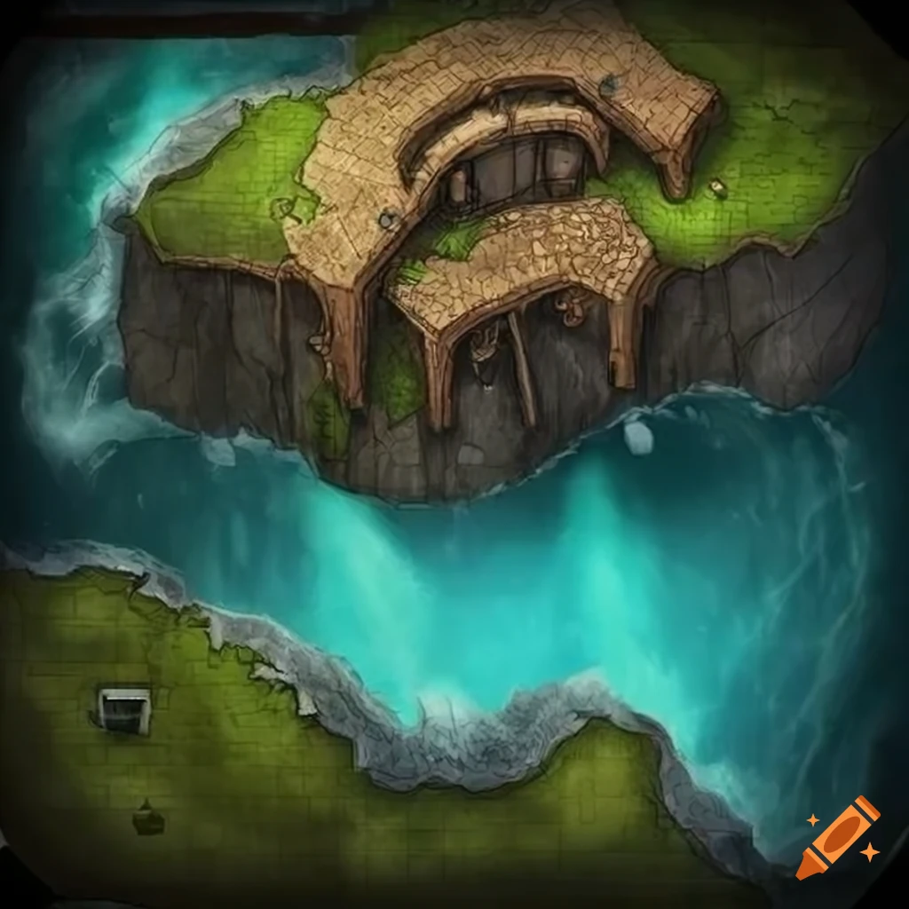 Dungeons and dragons battle map waterfall bandit outpost bridge wizards ...