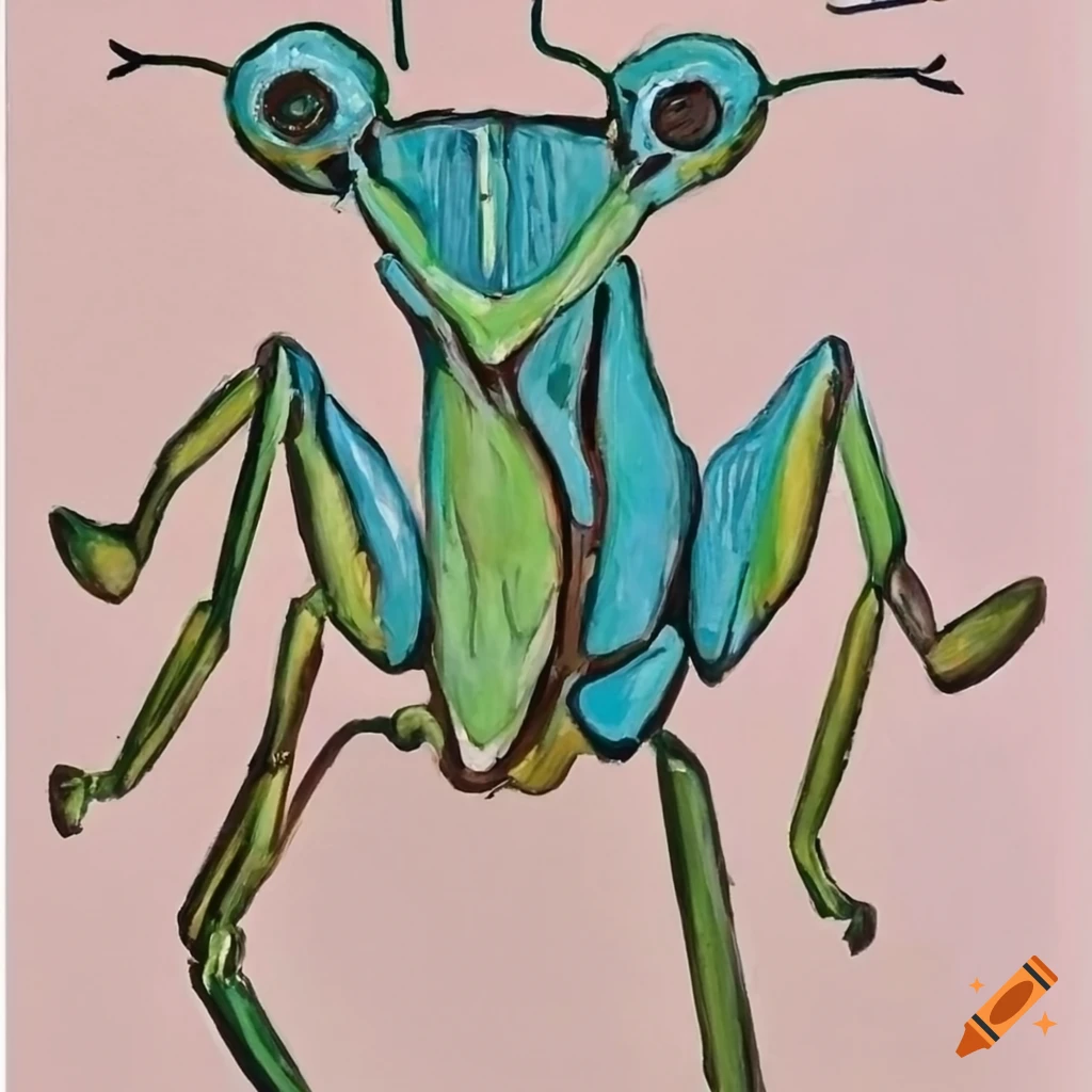 A stylized mantis in van Gogh style painting, with a white background ...