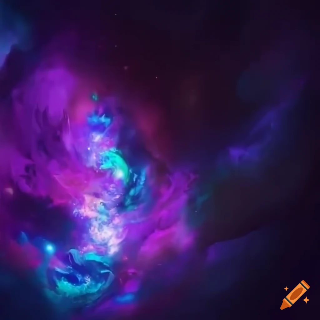 Colorful explosion of space particles, motion design, cinematic, dreamy, mystical, colourful ...