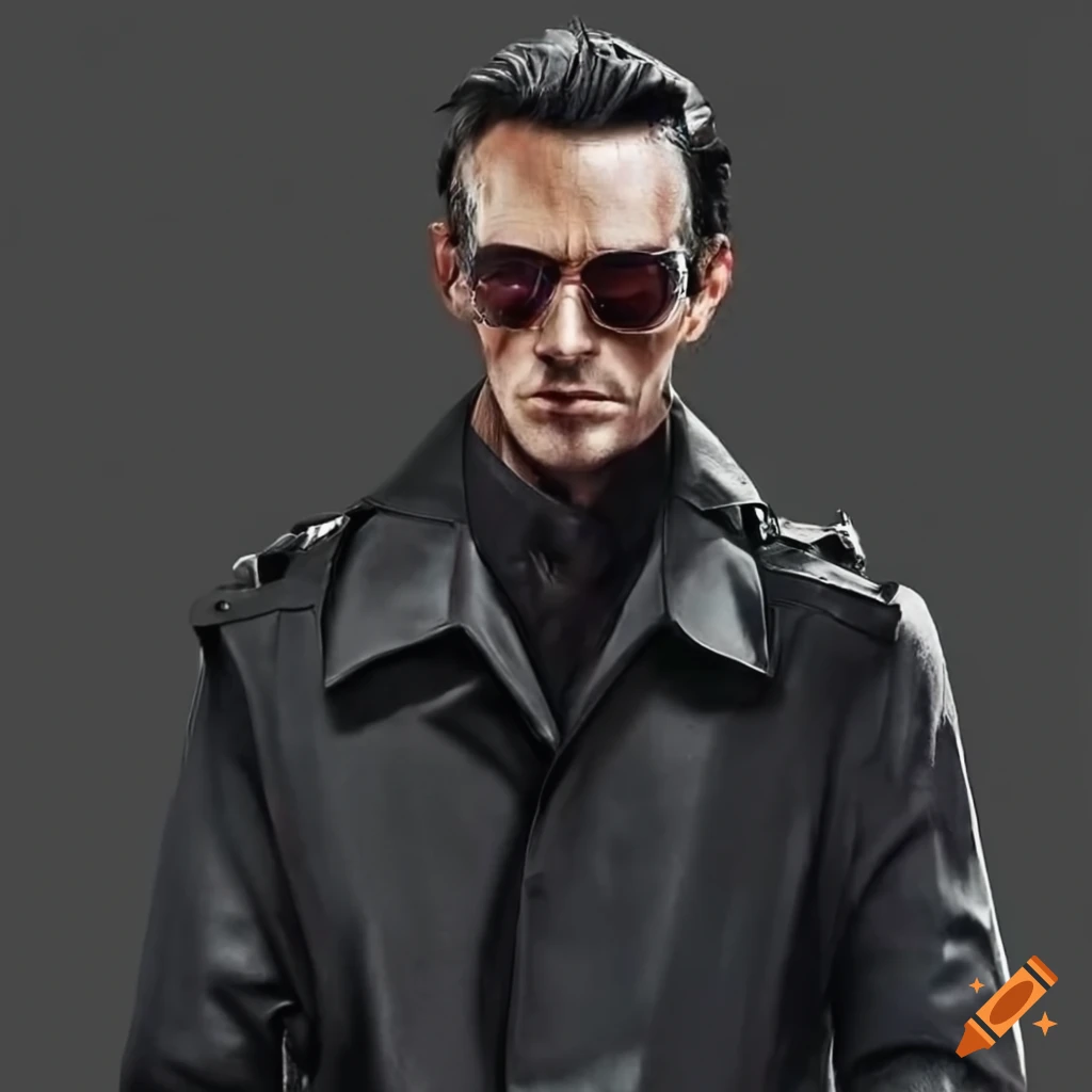 Daniel bernhardt in a suit, sunglasses and black leather trenchcoat ...