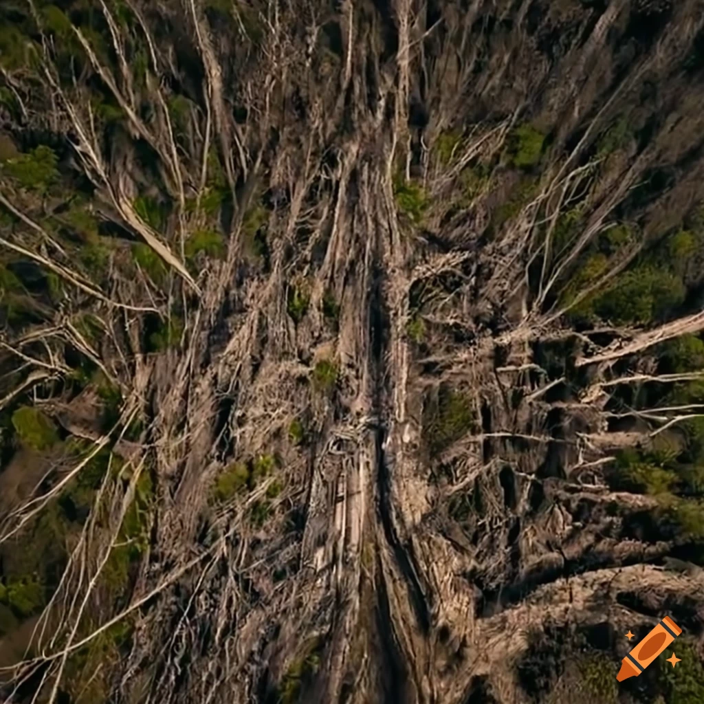Aerial view of devastated forest, result of human activity