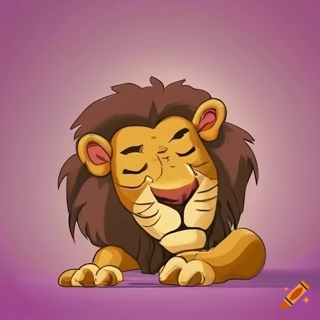 Cartoon lion sleeping on Craiyon