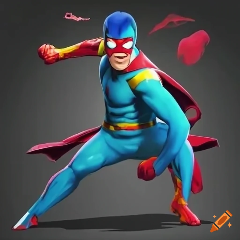 Colorful japanese superhero in a fun fighting stance
