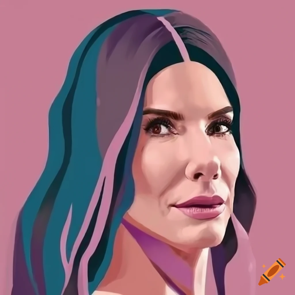Sandra Bullock in a modern simple illustration style using the Pantone ...