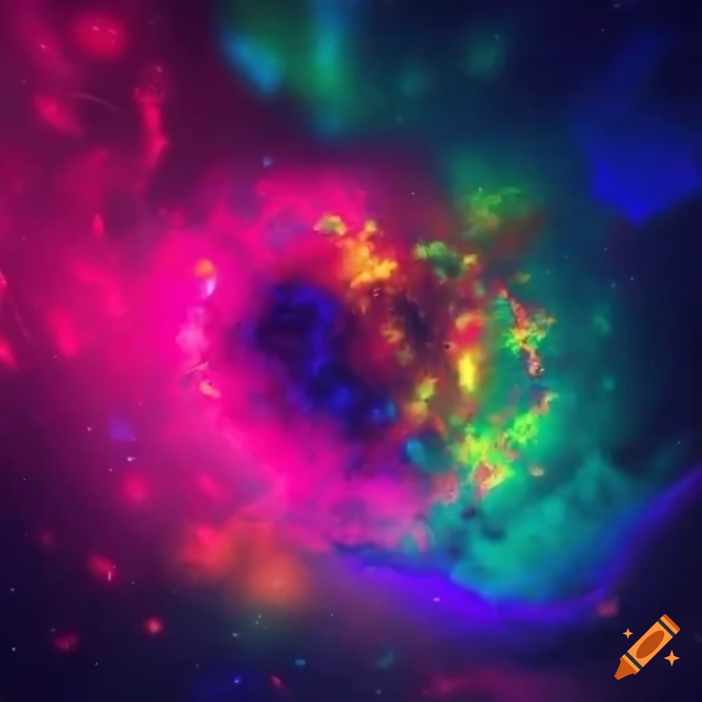 Colorful explosion of space particles, motion design, cinematic