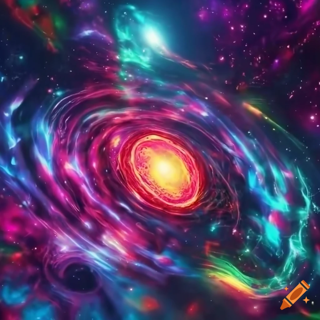 A colourful and glowing cosmic explosion of particles in space, abstract cosmic motion design ...